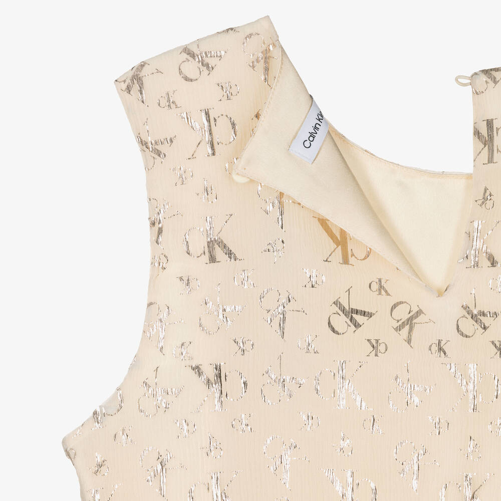 Calvin Klein - Robe ivoire et dorée en satin ado | Childrensalon Outlet