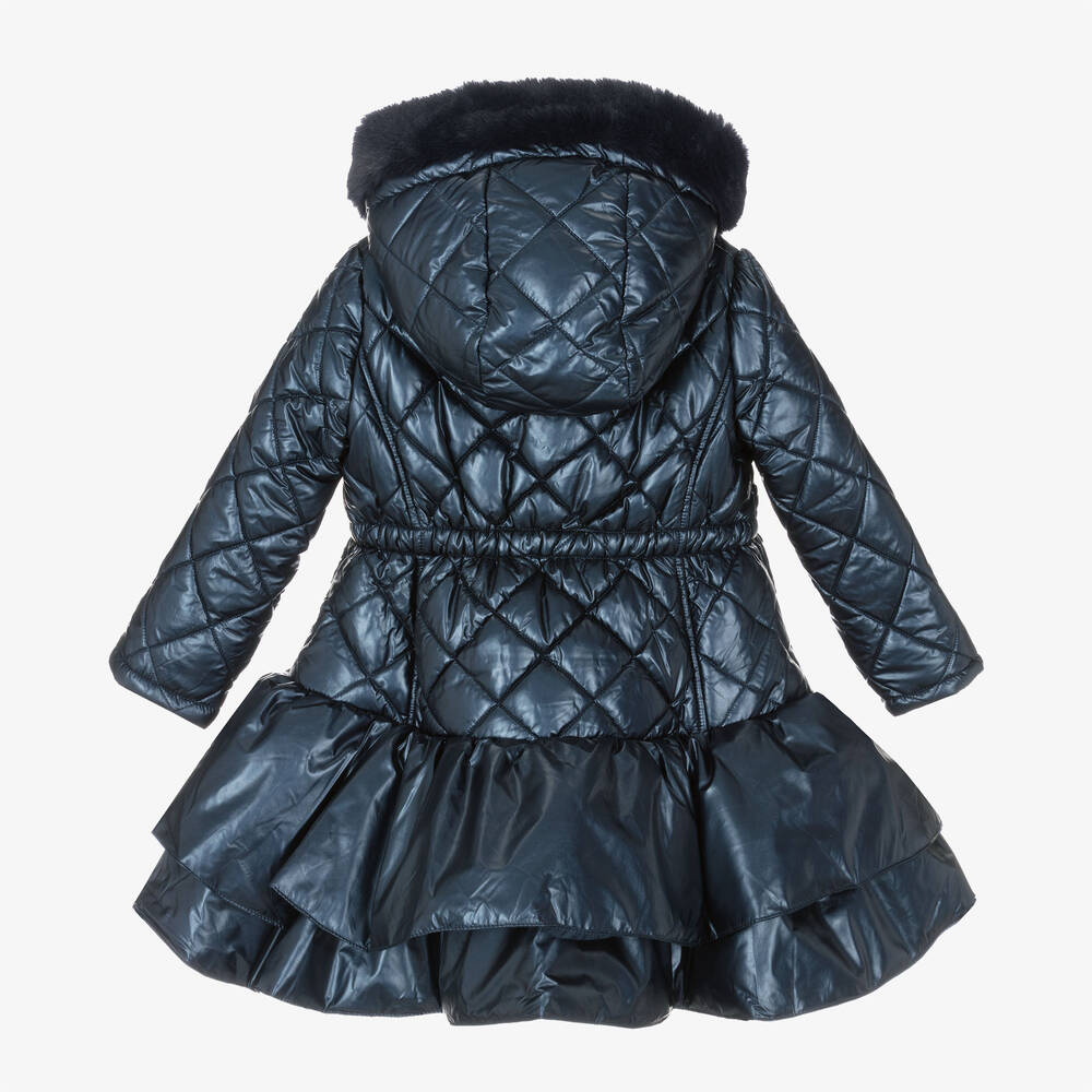 Caramelo Kids - Girls Navy Blue Quilted Hooded Coat | Childrensalon Outlet