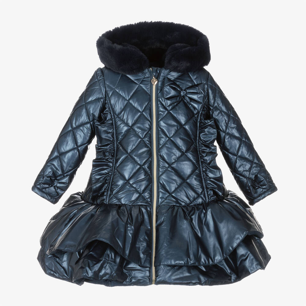 Caramelo Kids - Girls Navy Blue Quilted Hooded Coat | Childrensalon Outlet