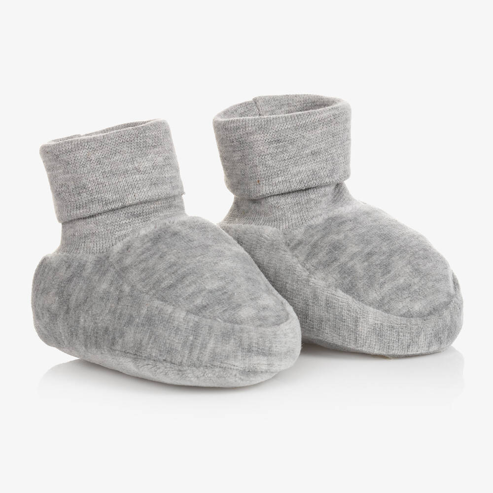 Caramelo Kids - Grey Velour Baby Booties | Childrensalon Outlet