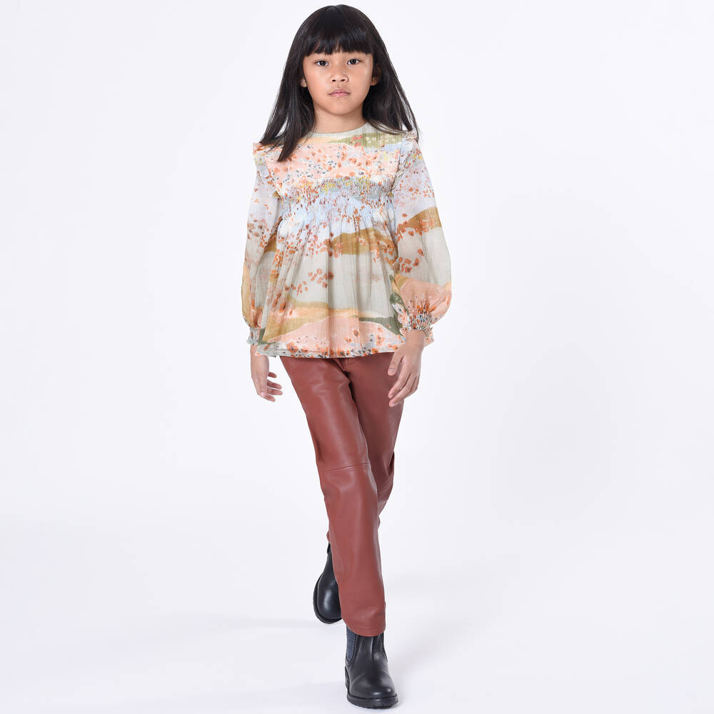Chloé - Girls Brown Embroidered Leather Trousers | Childrensalon Outlet