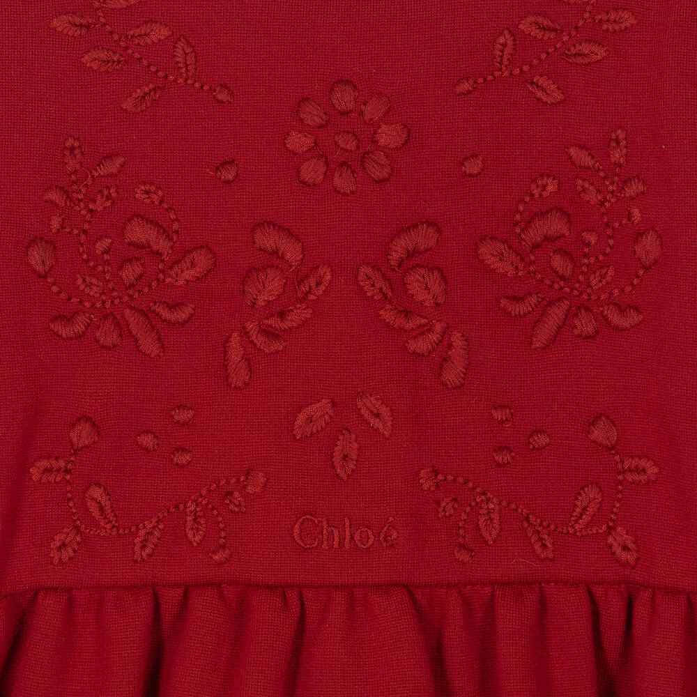 Chloé - Girls Dark Red Embroidered Dress | Childrensalon Outlet
