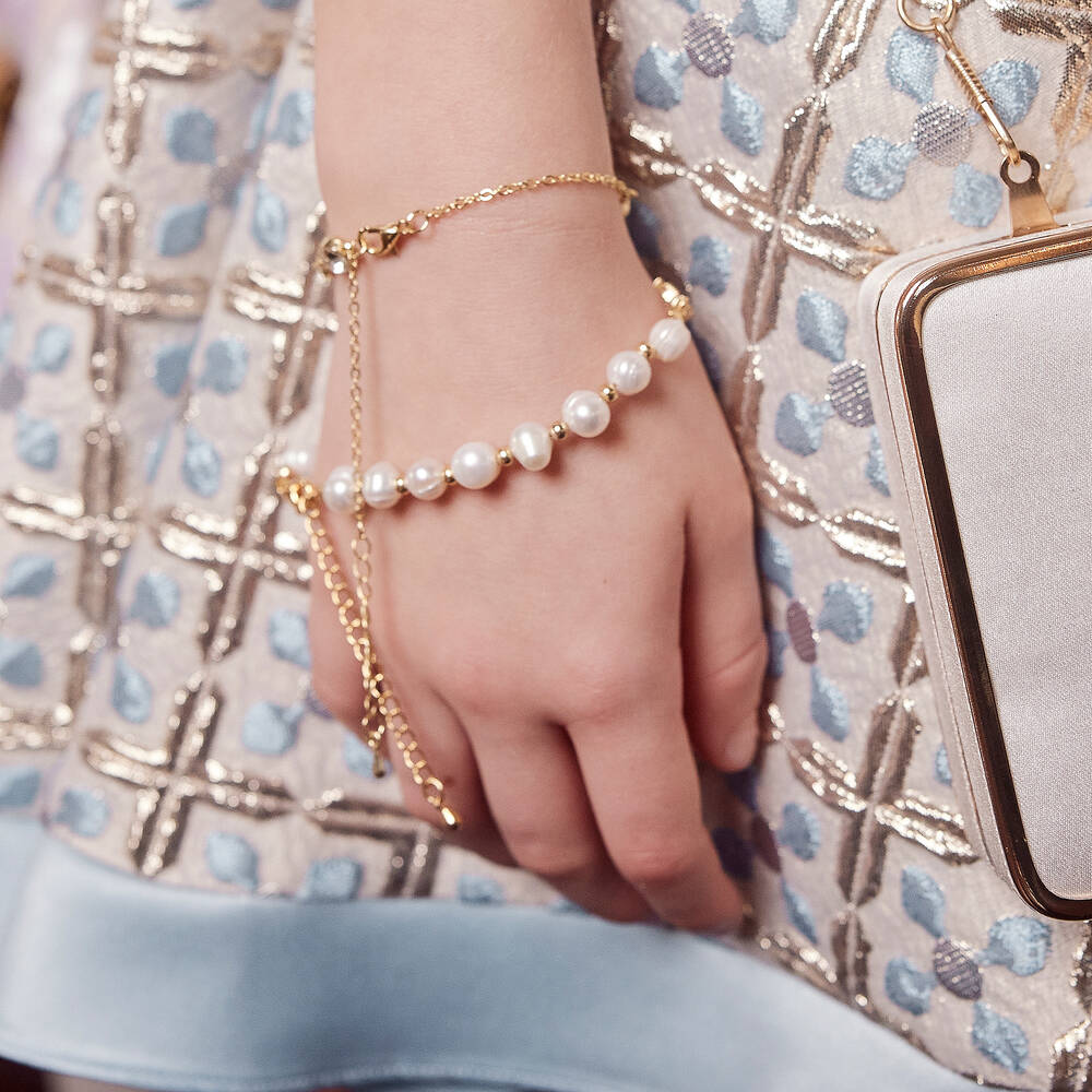 David Charles - Girls Gold Pearl & Moon Bracelet | Childrensalon Outlet