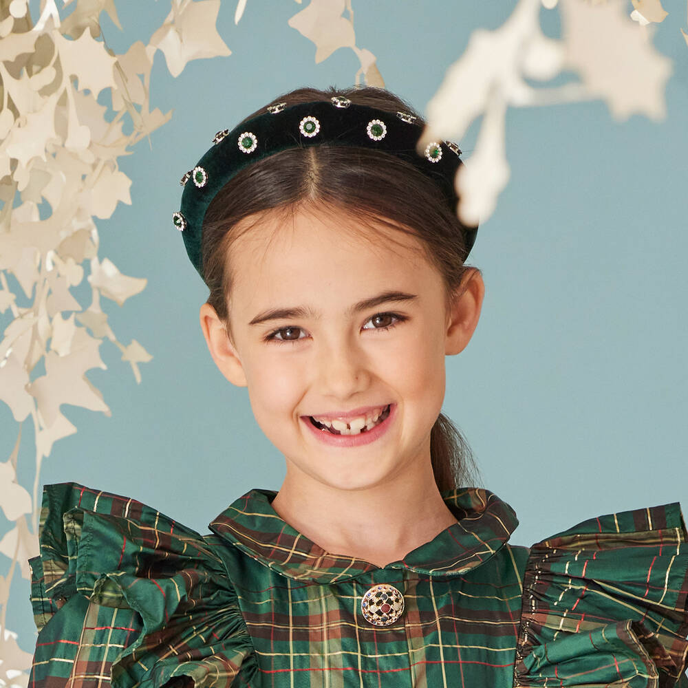 David Charles - Girls Green Velvet Padded Hairband | Childrensalon Outlet