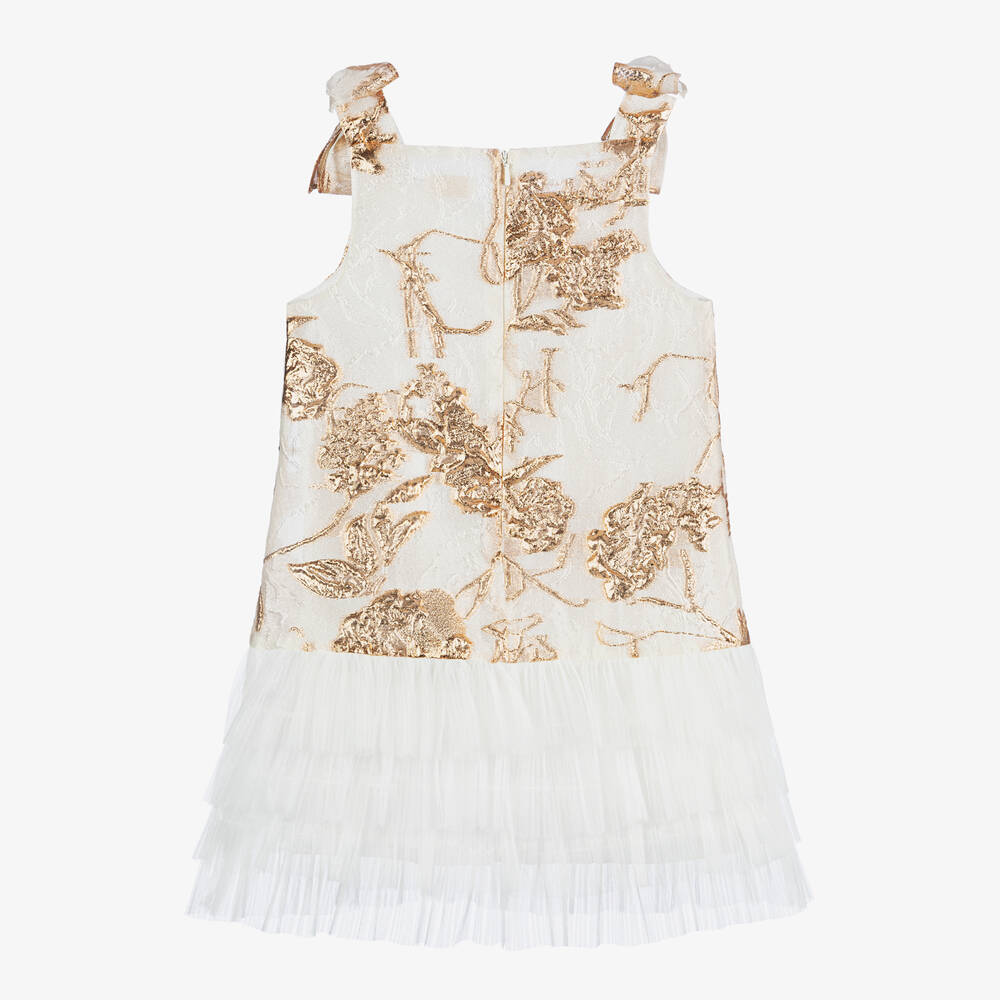 David Charles - Robe ivoire et dorée en brocart fille | Childrensalon Outlet
