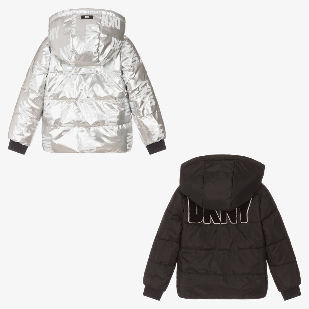 DKNY - Girls Silver & Black Reversible Jacket | Childrensalon Outlet