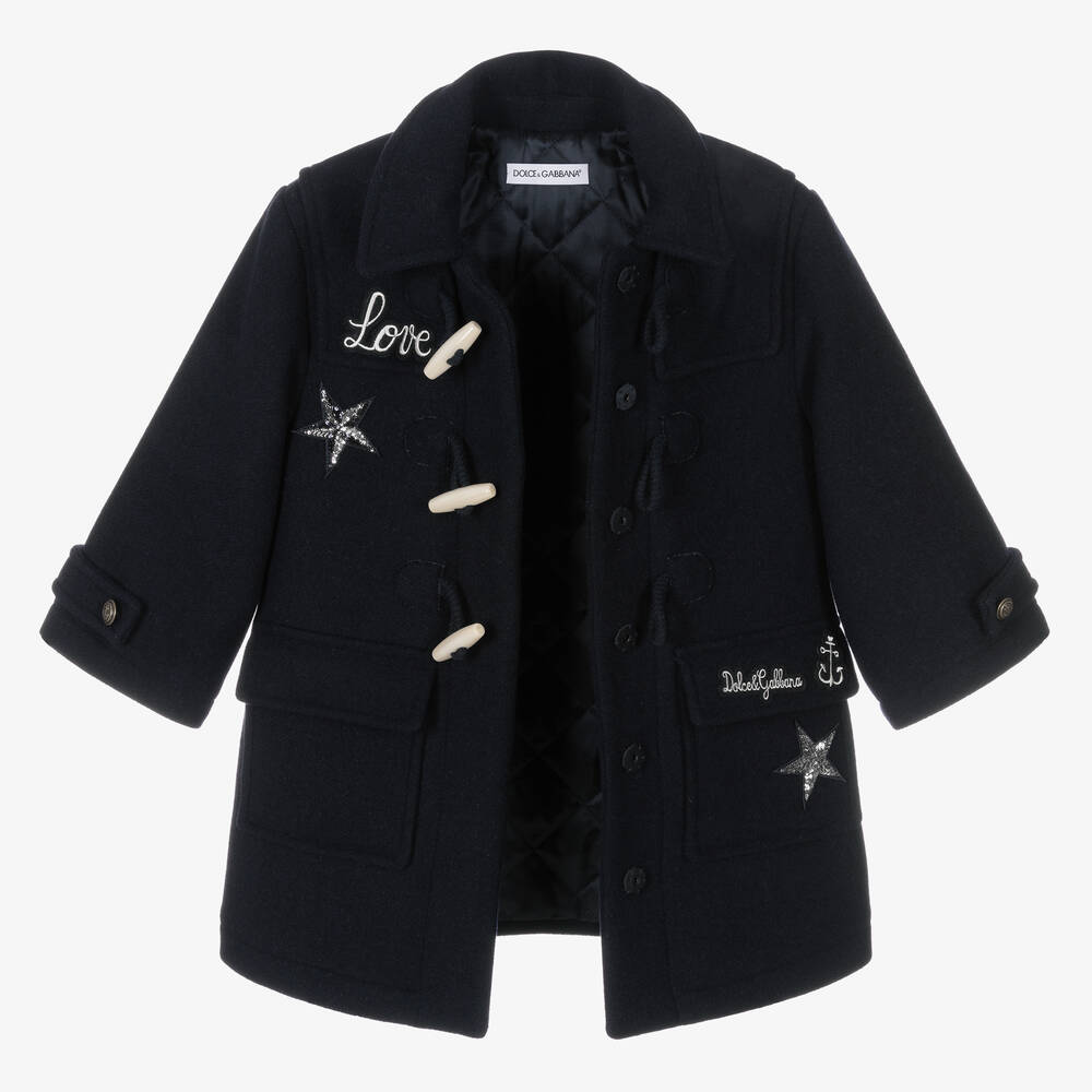Dolce & Gabbana - Girls Blue Wool Duffle Coat | Childrensalon Outlet