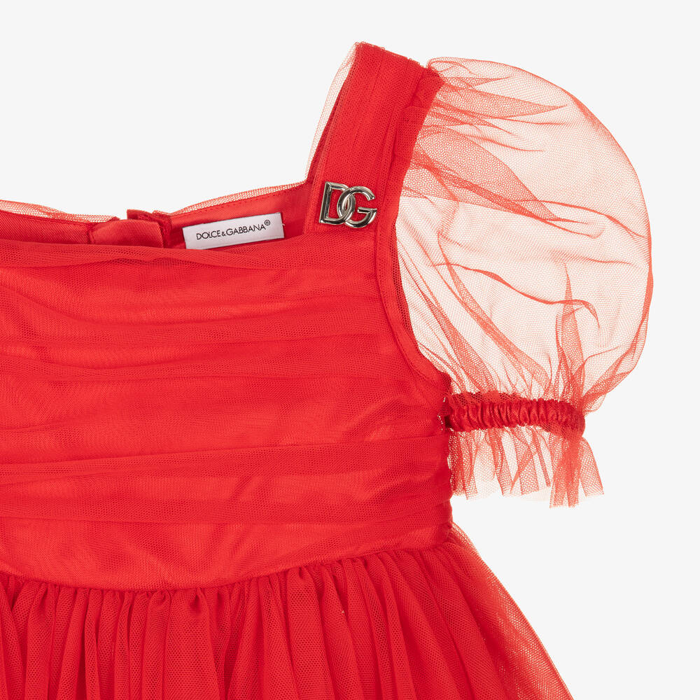 Dolce & Gabbana - Girls Red Tulle DG Logo Dress | Childrensalon Outlet