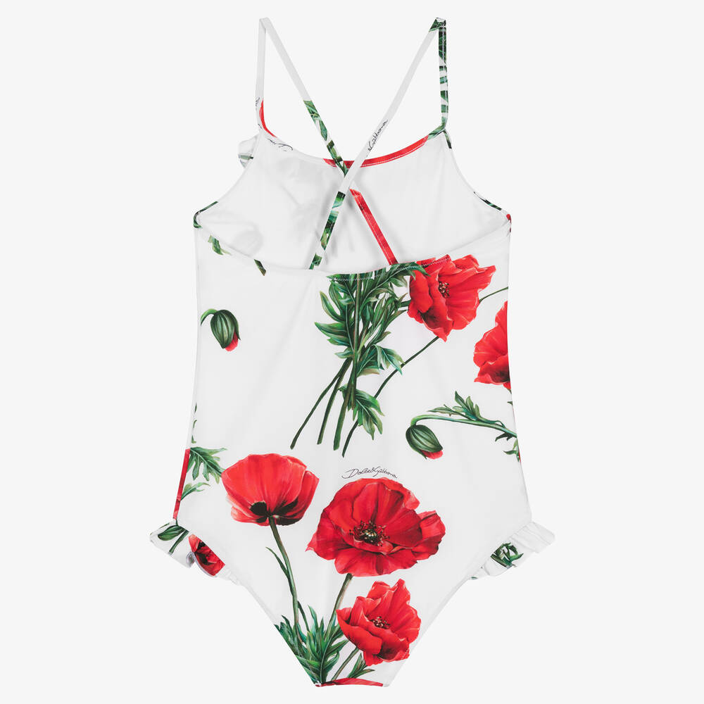 Dolce & Gabbana - Teen Girls White & Red Poppy Swimsuit | Childrensalon ...