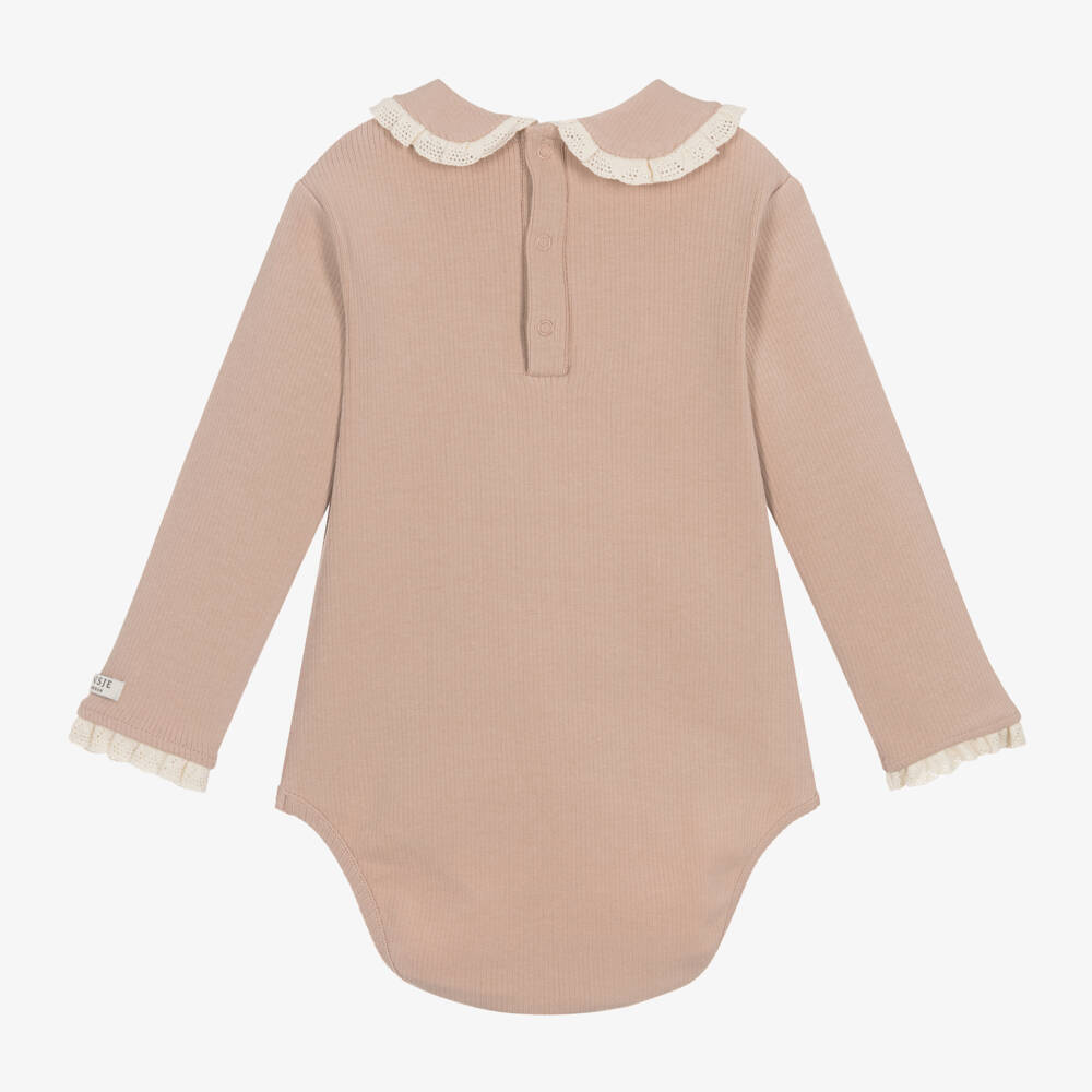 Donsje - Baby Girls Pink Cotton & Crochet Bodysuit | Childrensalon Outlet