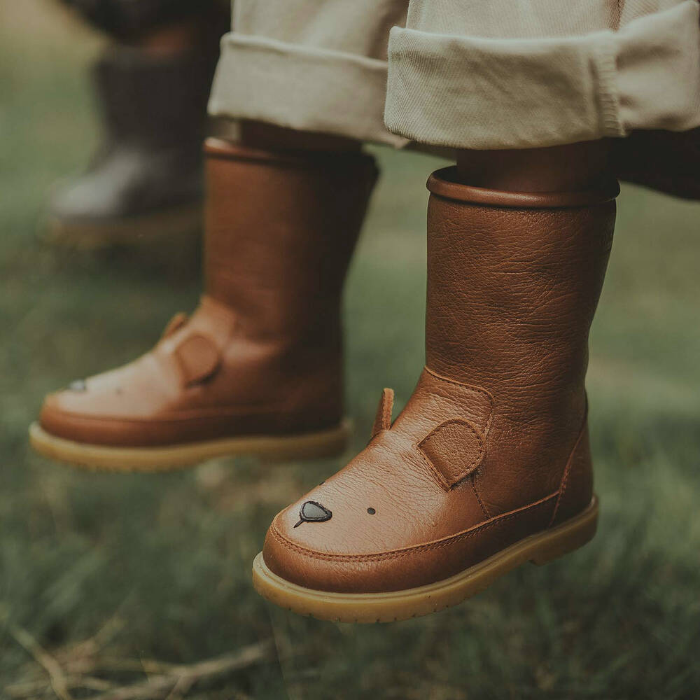 Donsje - Brown Leather Bear Boots | Childrensalon Outlet