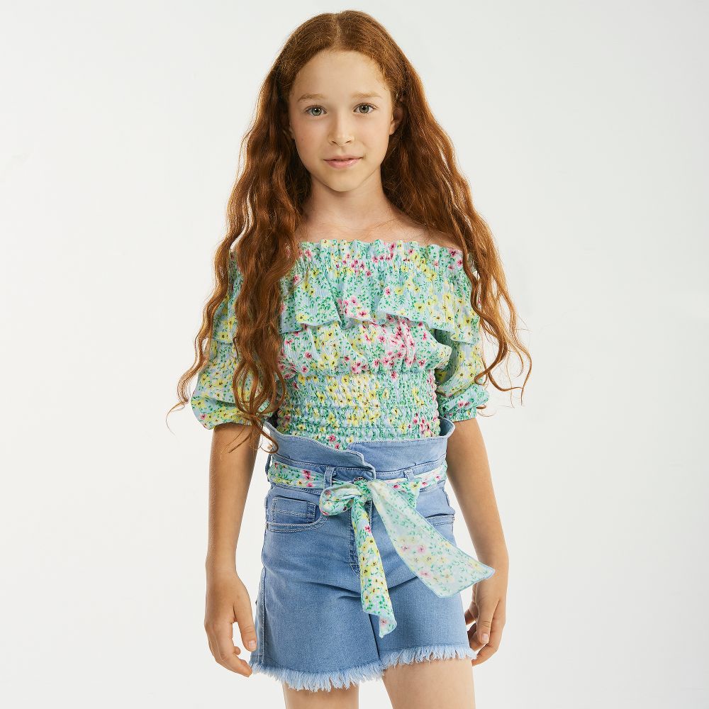 Elsy - Girls Blue Denim Shorts | Childrensalon Outlet