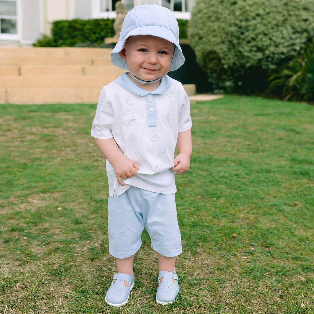 Emile et Rose - Baby Boys White & Blue Cotton Shorts Set ...