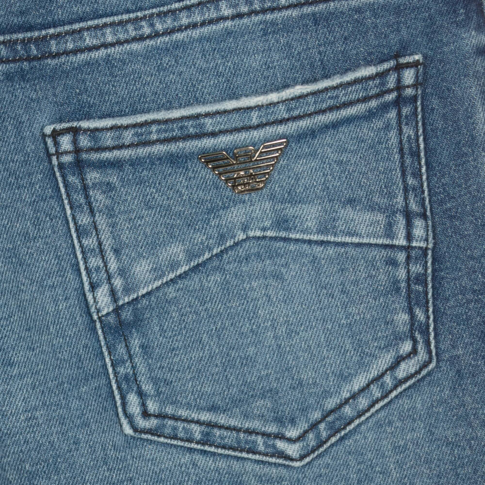 Emporio Armani - Teen Boys Blue Denim Logo Waist Insert Jeans ...
