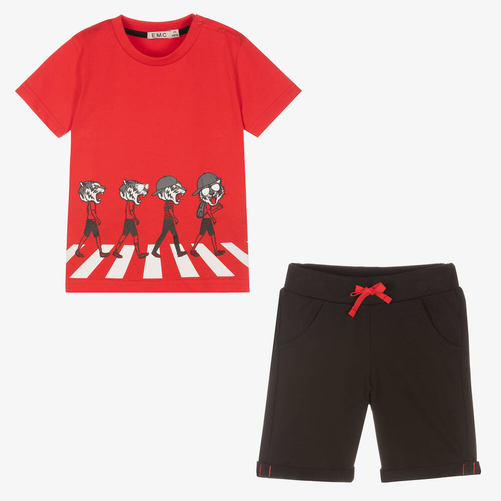 Everything Must Change - Boys Red & Black Cotton Shorts Set ...