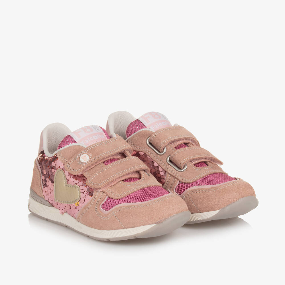 Falcotto by Naturino - Girls Pink Sequinned Leather Trainers | Childrensalon Outlet