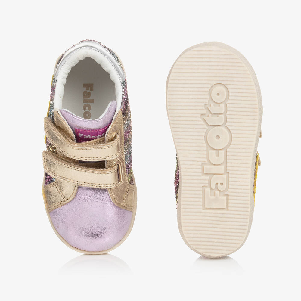 Falcotto by Naturino - Girls Purple Sequin Leather Trainers | Childrensalon Outlet