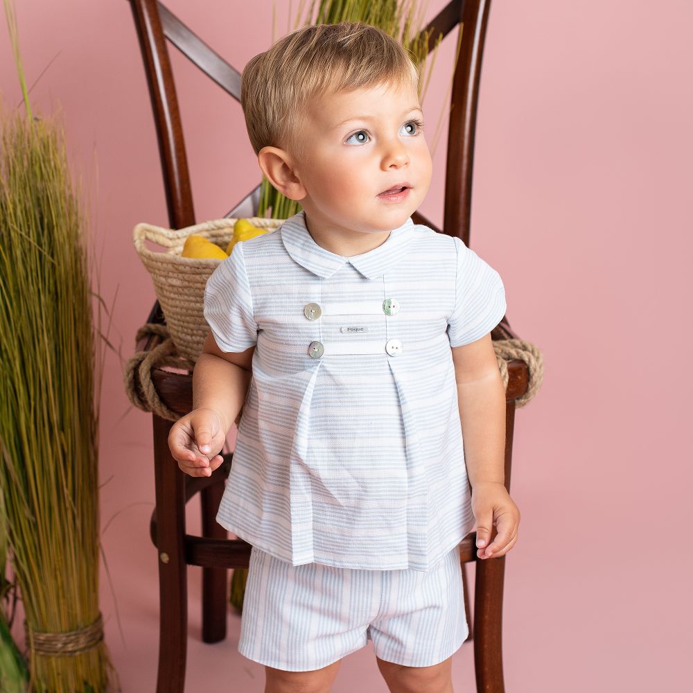 Foque - Boys Blue Stripe Shorts Set | Childrensalon Outlet