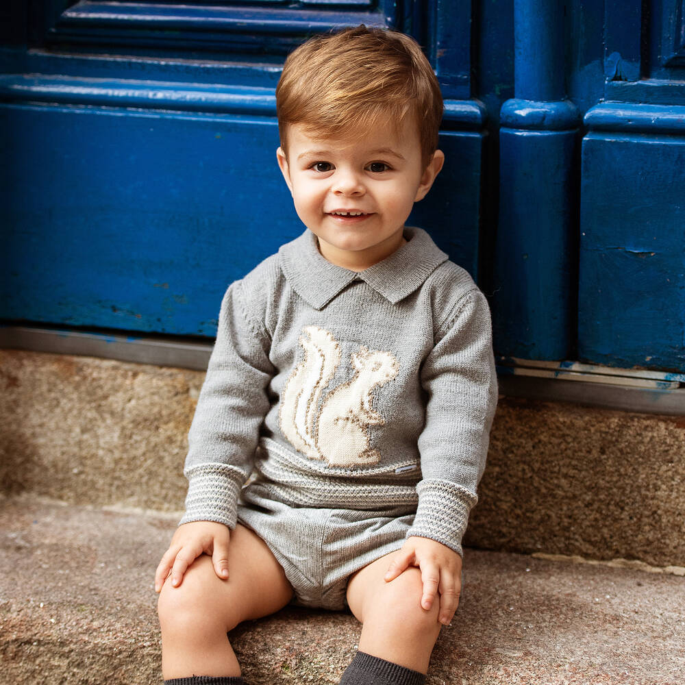 Foque - Boys Grey Squirrel Shorts Set | Childrensalon Outlet