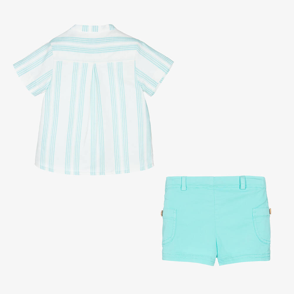Foque - Boys Ivory & Blue Striped Shorts Set | Childrensalon Outlet Foque - Boys Ivory & Blue Striped Shorts Set | Childrensalon Outlet