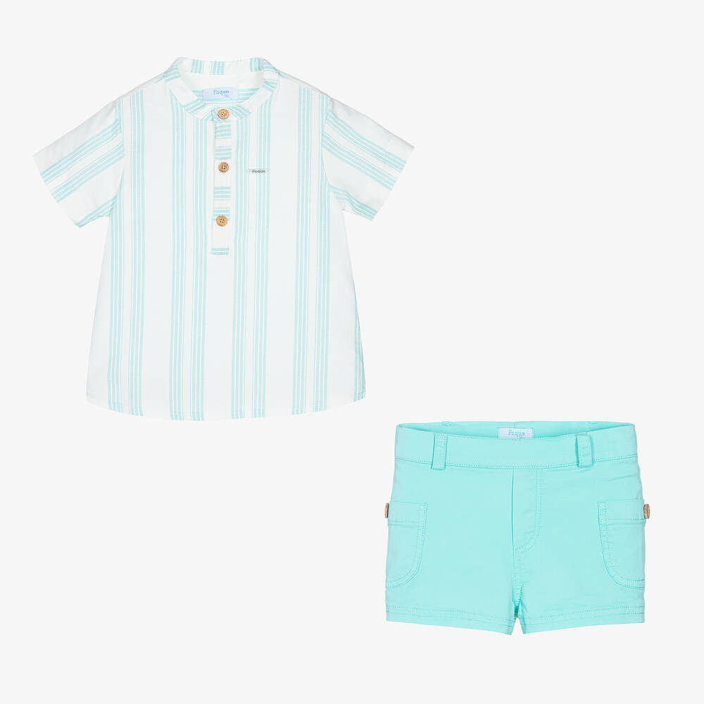Foque - Boys Ivory & Blue Striped Shorts Set | Childrensalon Outlet Foque - Boys Ivory & Blue Striped Shorts Set | Childrensalon Outlet