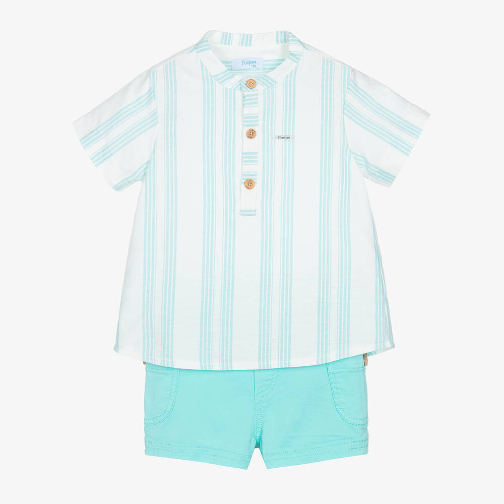 Foque - Boys Ivory & Blue Striped Shorts Set | Childrensalon Outlet Foque - Boys Ivory & Blue Striped Shorts Set | Childrensalon Outlet