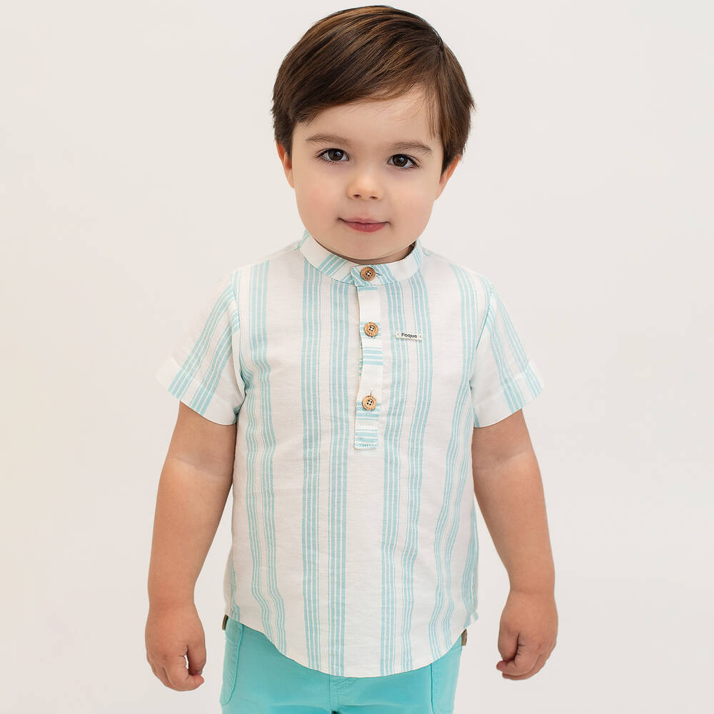 Foque - Boys Ivory & Blue Striped Shorts Set | Childrensalon Outlet Foque - Boys Ivory & Blue Striped Shorts Set | Childrensalon Outlet