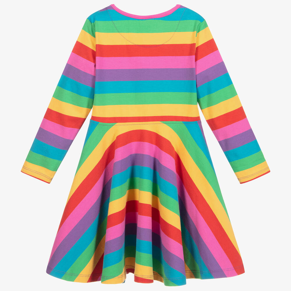 Frugi - Girls Pink Rainbow Striped Cotton Dress | Childrensalon Outlet