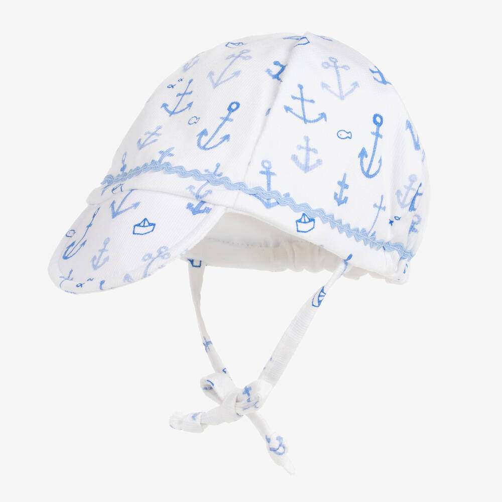 FS Baby - Baby Boys White & Blue Anchor Sun Hat | Childrensalon Outlet