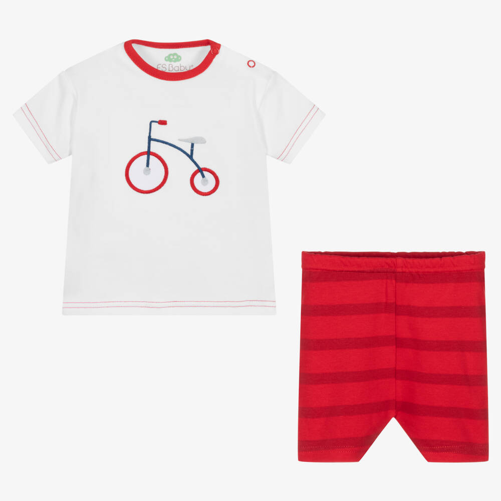 FS Baby - Baby Boys White & Red Cotton Shorts Set | Childrensalon Outlet