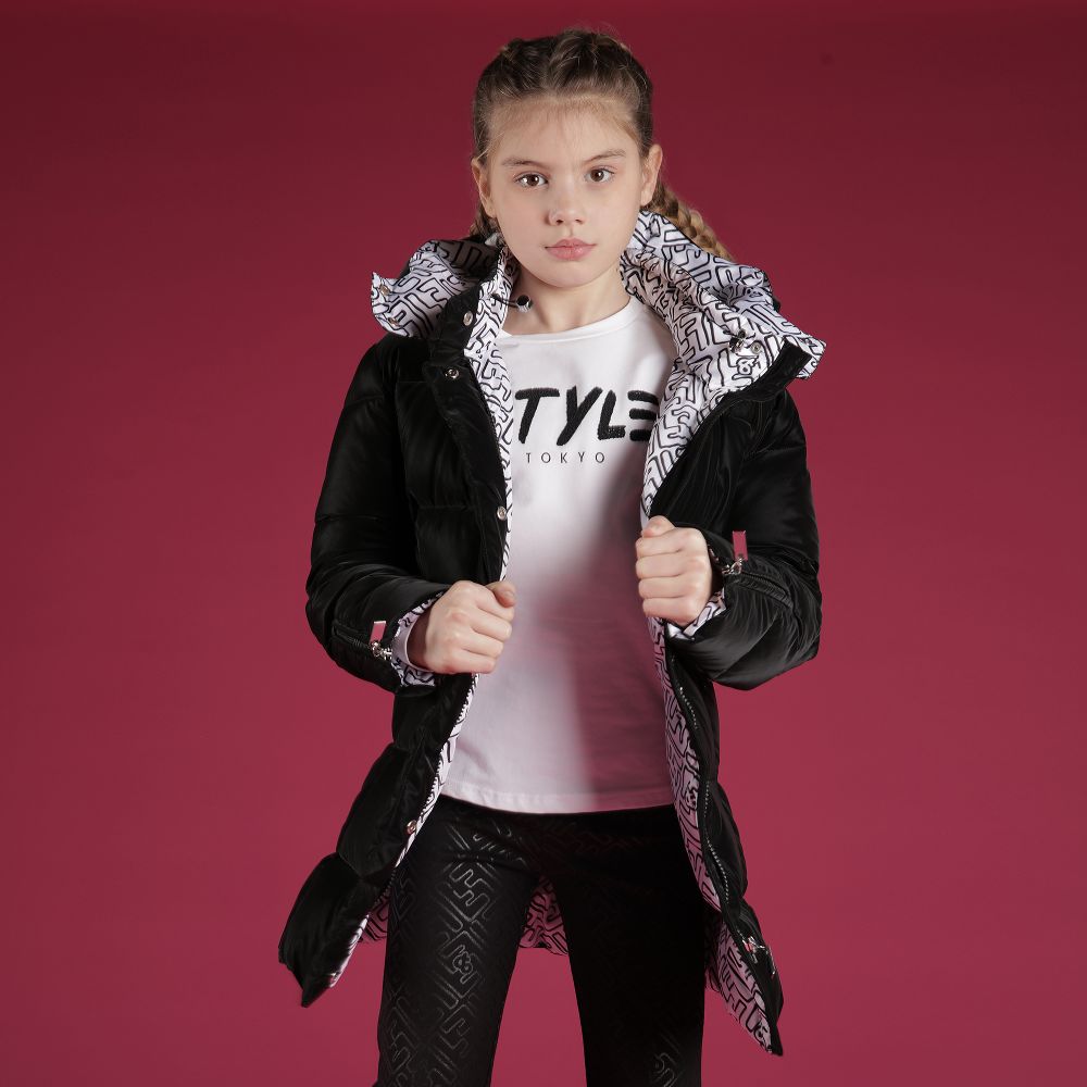 Fun & Fun - Girls Black Logo Puffer Coat | Childrensalon Outlet