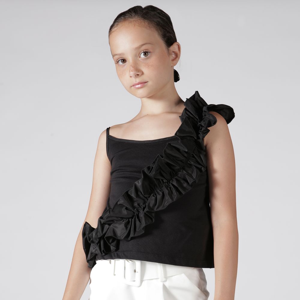 Fun & Fun - Girls Black Ruffled Blouse | Childrensalon Outlet