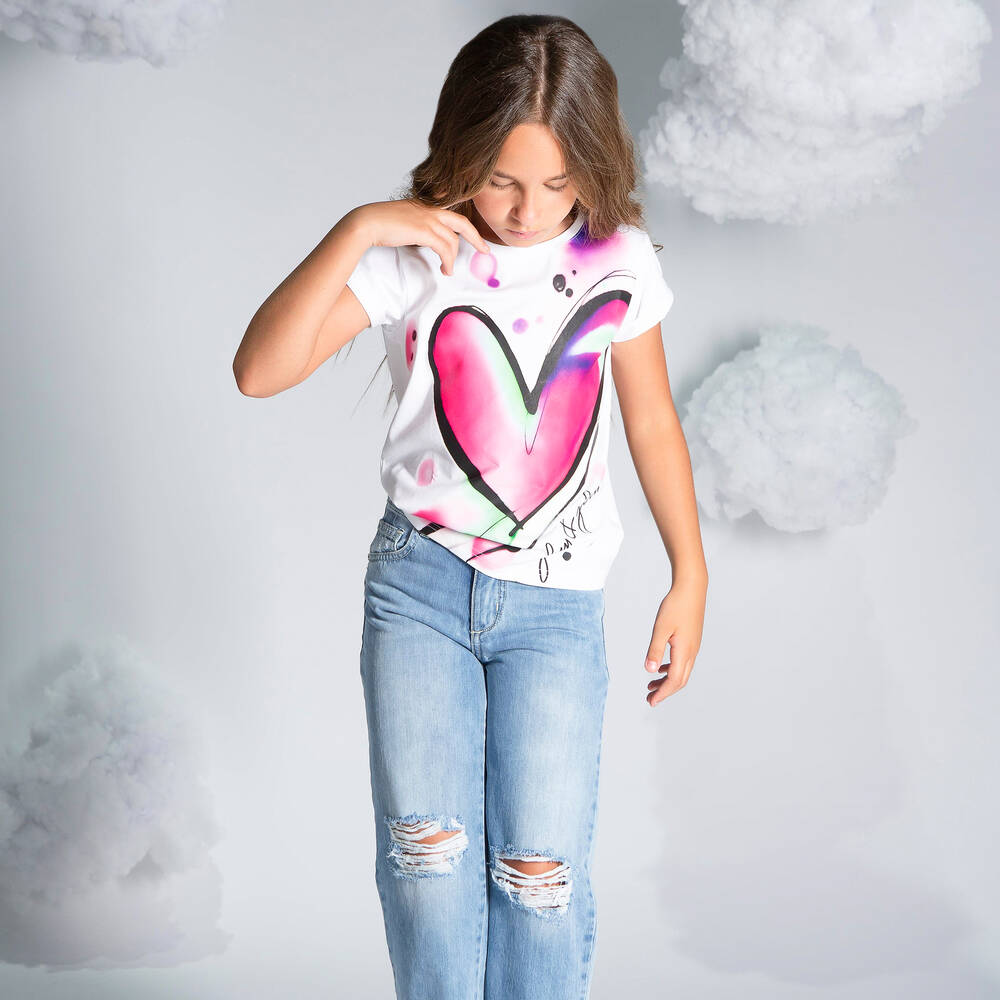 Fun & Fun - Girls White Cotton Graffiti T-Shirt | Childrensalon Outlet
