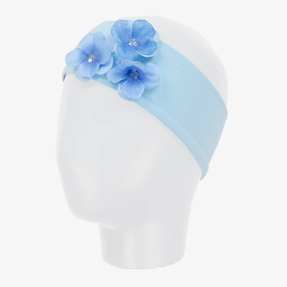 Giamo - Girls Blue Cotton Flowers Headband | Childrensalon Outlet