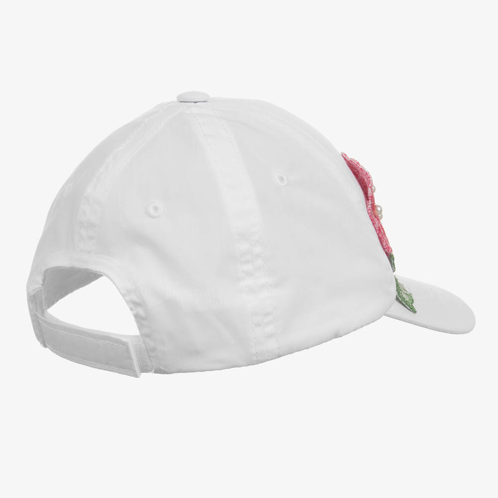 Giamo - Girls White Cotton Flower Cap | Childrensalon Outlet