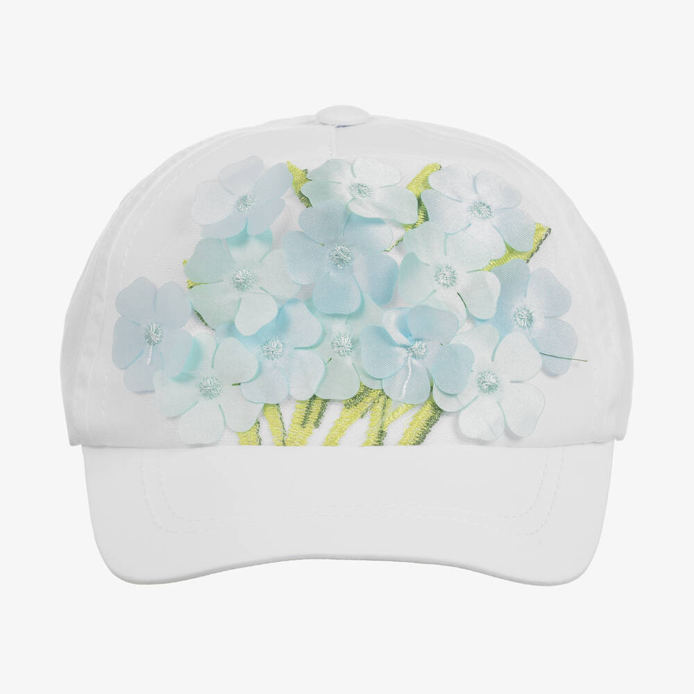 Giamo - Girls White Cotton Flowers Cap | Childrensalon Outlet