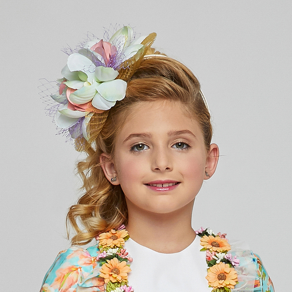 Graci - طوق للشعر تول مزين بورود لون أخضر للبنات | Childrensalon Outlet