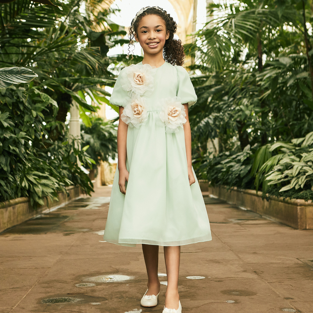 Graci - فستان تول لون أخضر مزين بورود | Childrensalon Outlet