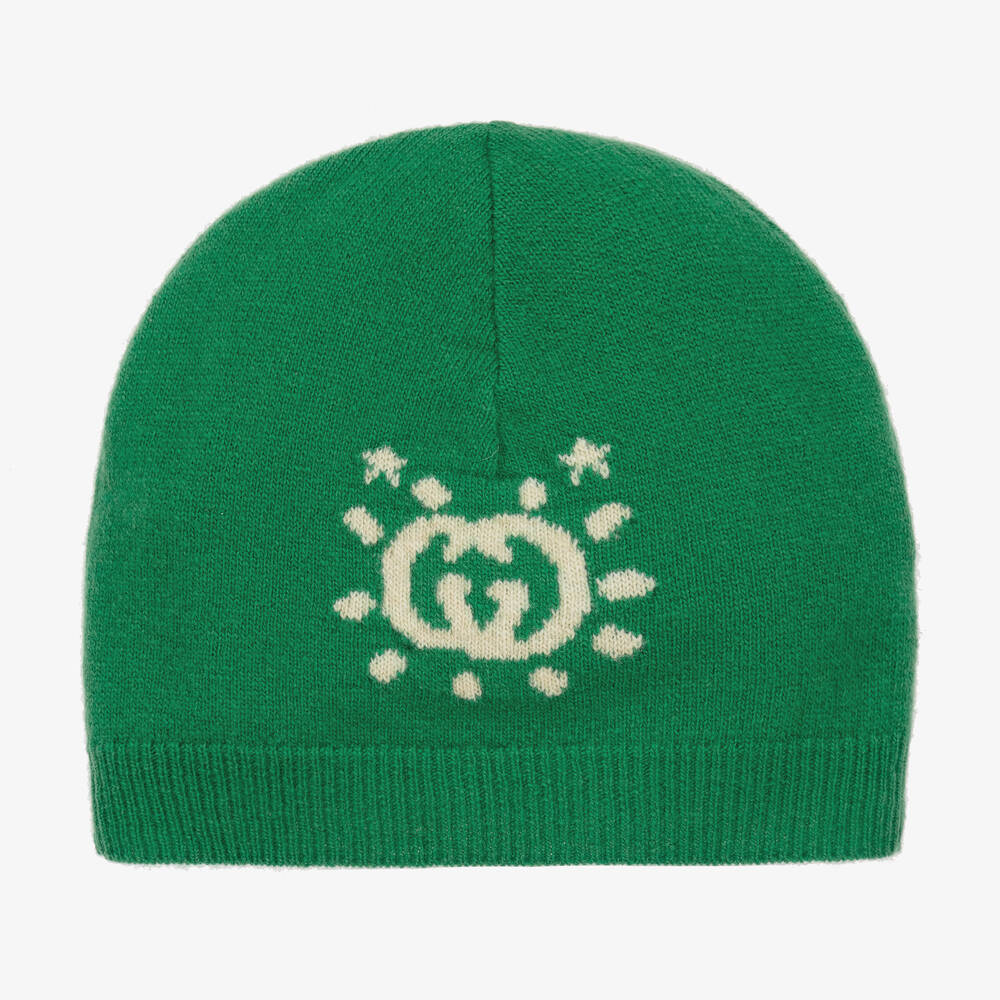 Gucci - Boys Green Wool Interlocking G Beanie Hat | Childrensalon Outlet