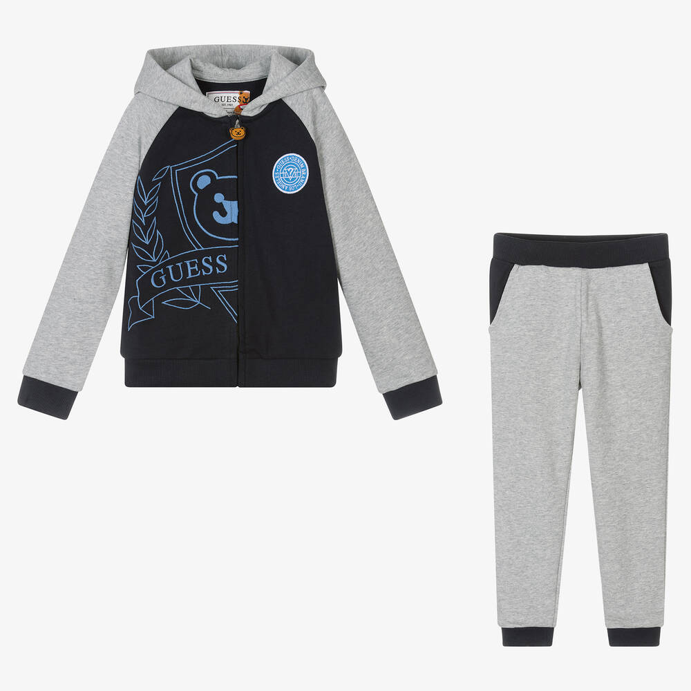 Guess - Boys Grey & Blue Cotton Tracksuit | Childrensalon Outlet