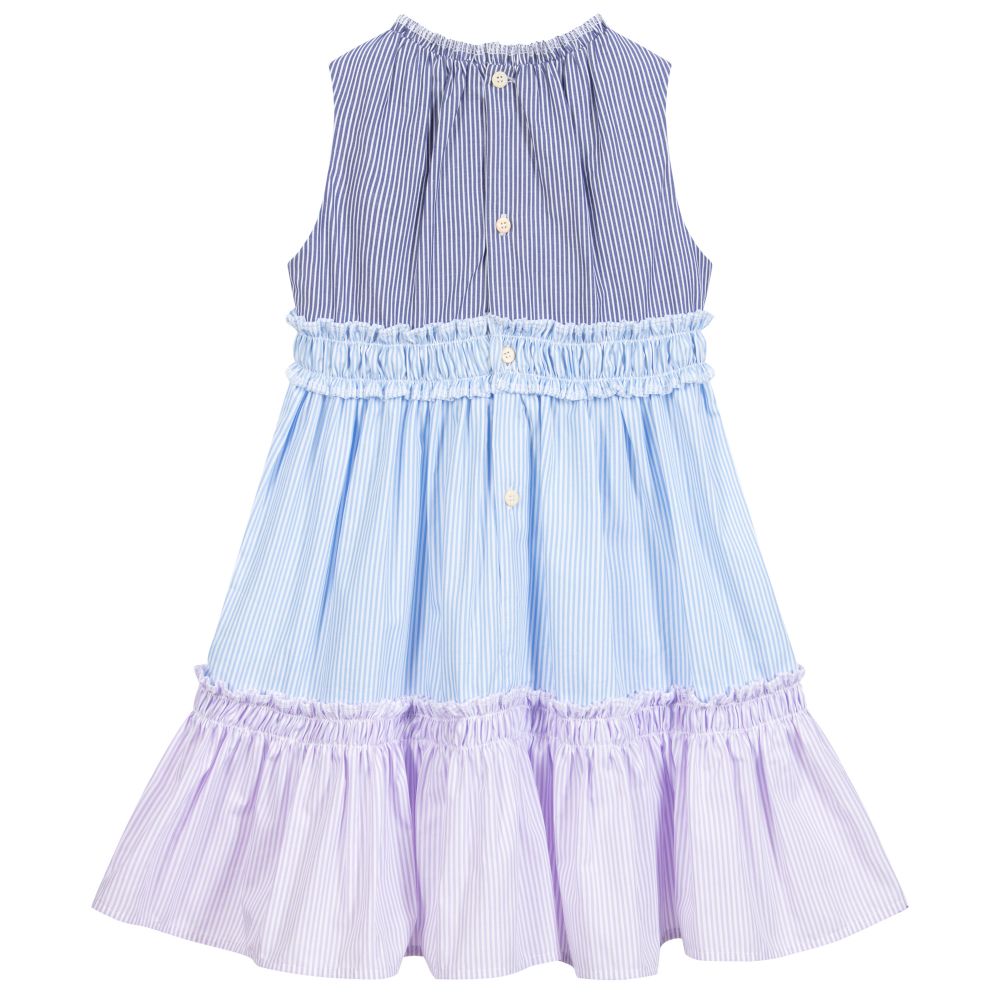 Il Gufo - Blue Striped Cotton Dress | Childrensalon Outlet