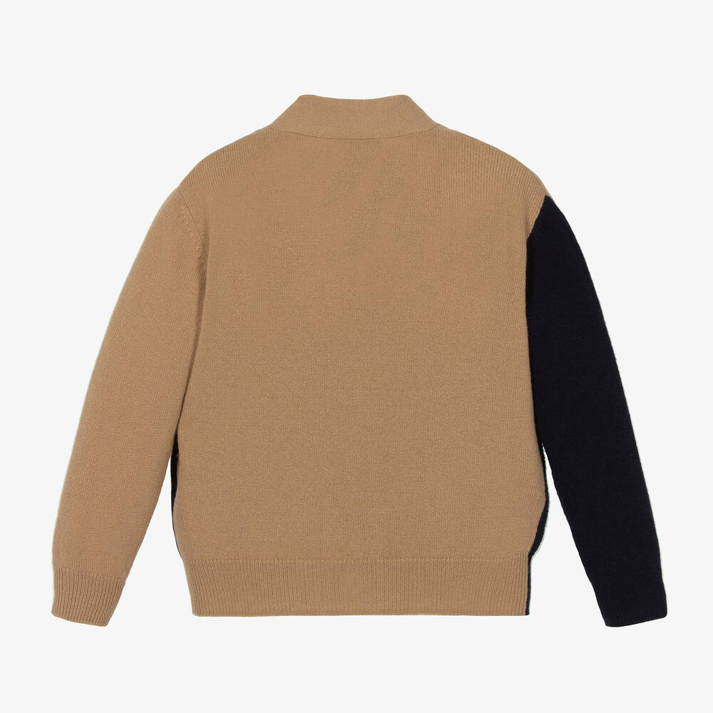 Il Gufo - Boys Blue & Beige Merino Wool Cardigan | Childrensalon Outlet
