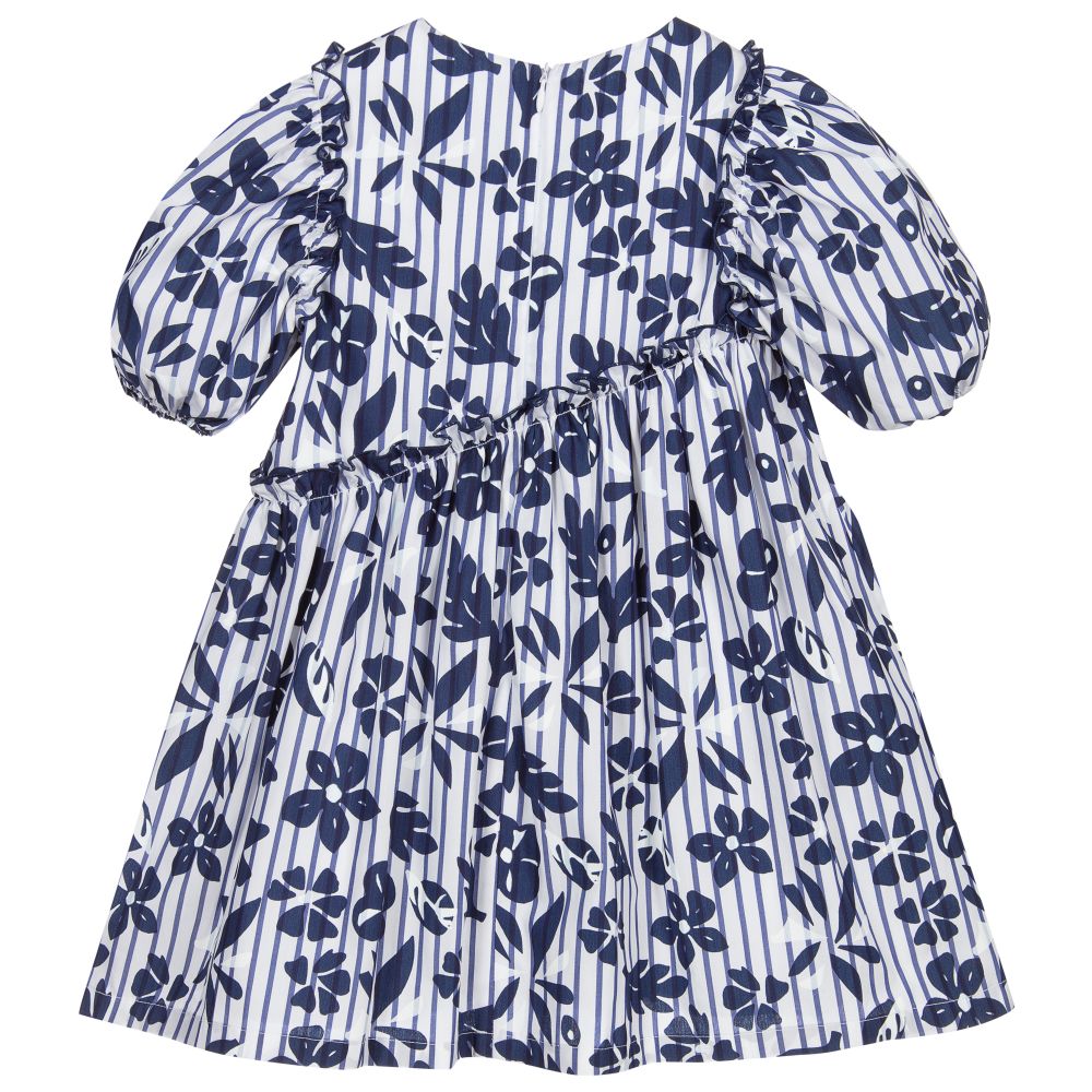 Il Gufo - Girls Blue Floral Cotton Dress | Childrensalon Outlet