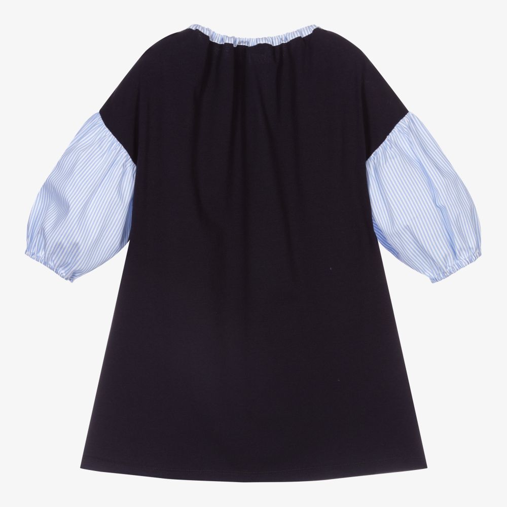 Il Gufo - Girls Navy Blue Cotton Dress | Childrensalon Outlet