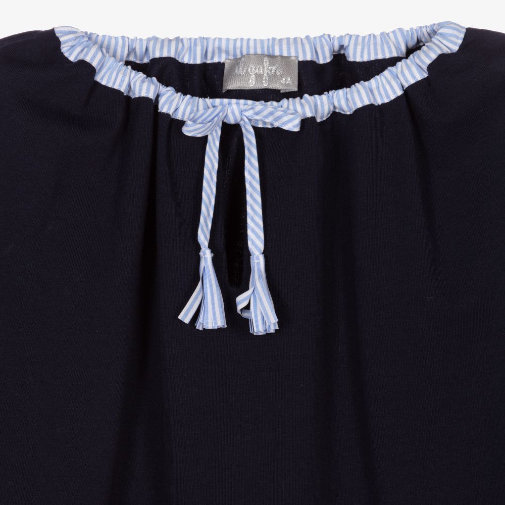 Il Gufo - Girls Navy Blue Cotton Dress | Childrensalon Outlet