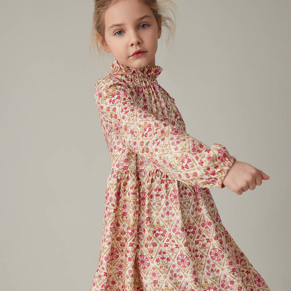 Il Gufo - Girls Pink & Yellow Floral Twill Dress | Childrensalon Outlet