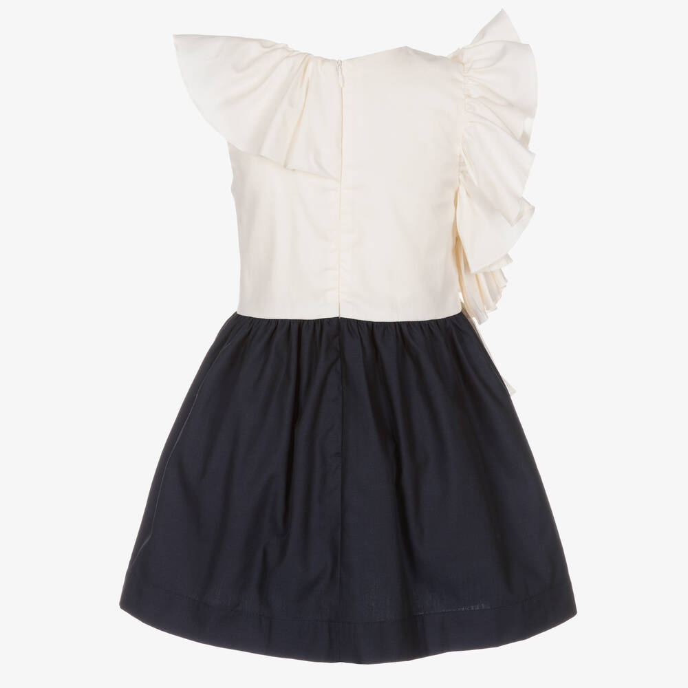 Jessie and James London - Ivory & Navy Blue Waterfall Ruffle Dress ...