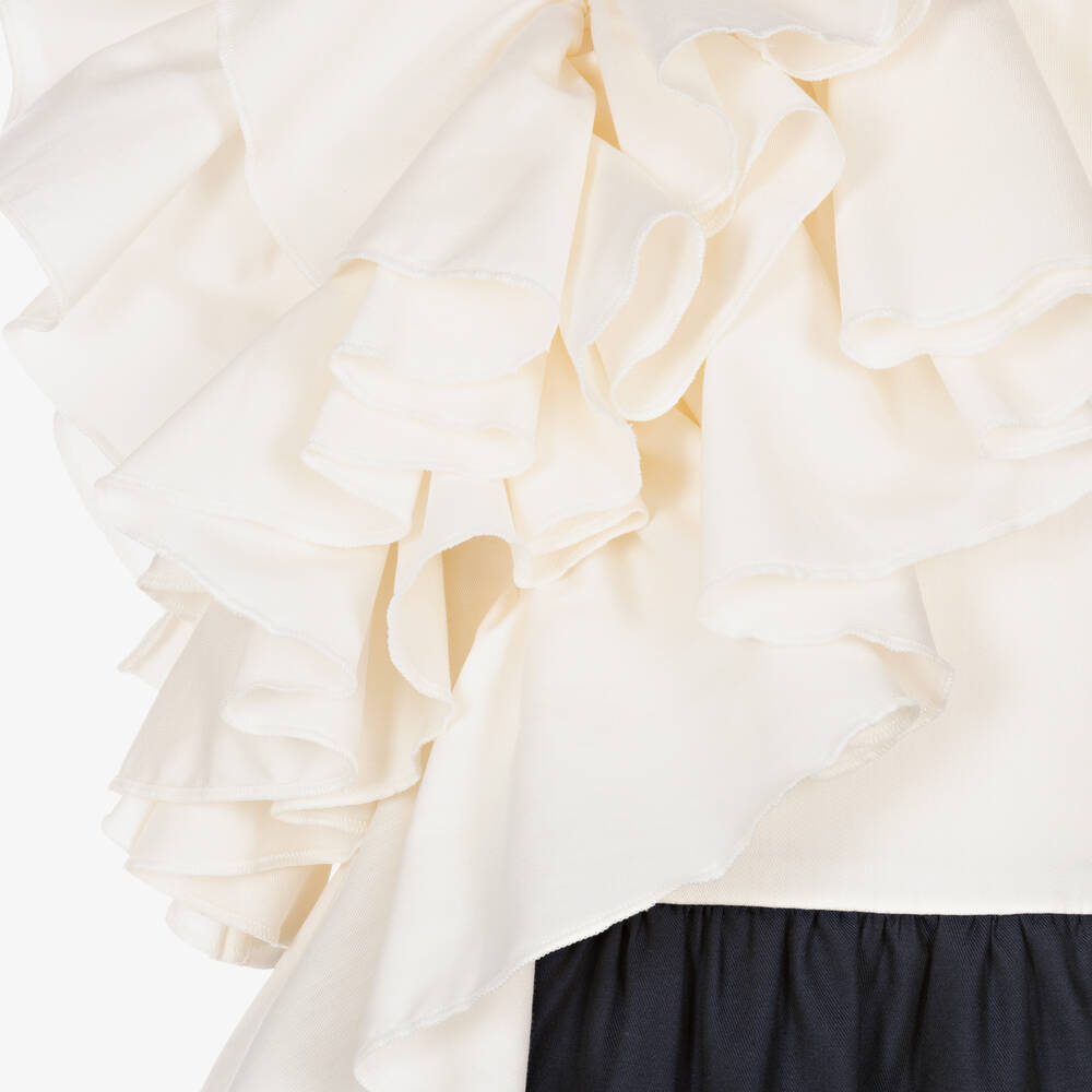 Jessie and James London - Ivory & Navy Blue Waterfall Ruffle Dress ...