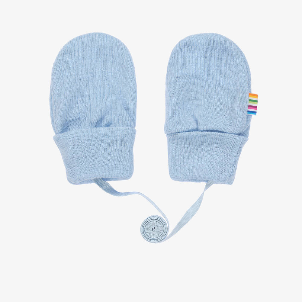 Blue Merino Wool Baby Mittens