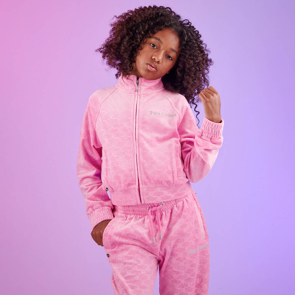Juicy Couture - Teen Girls Pink Velour Zip-Up Top | Childrensalon Outlet
